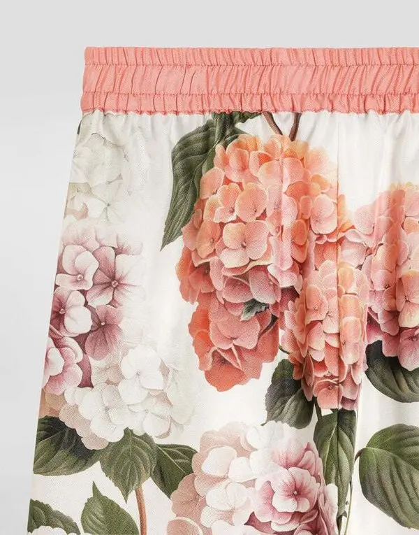 Dolce & Gabbana Hydrangea Print Silk Twill Wide Leg Trousers - Pink