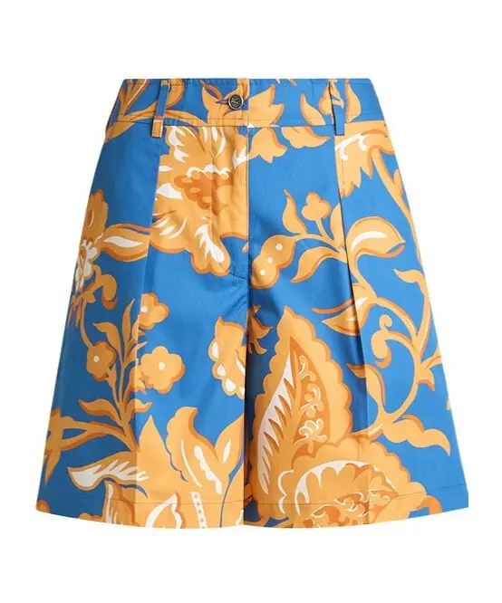 Etro Pleated Shorts With Floral Print - Blue