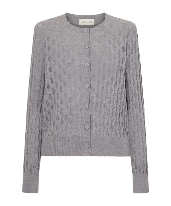 Dries Van Noten Pointelle Knit Merino Wool Cardigan