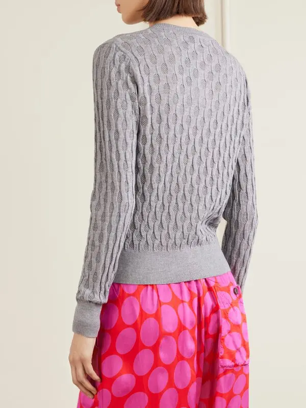 Dries Van Noten Pointelle Knit Merino Wool Cardigan