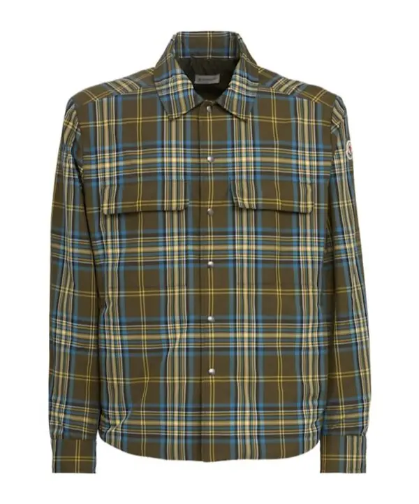 Moncler Plaid Shirt Jacket With Logo Patch