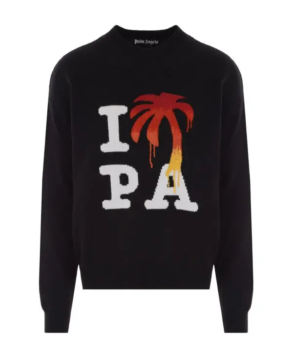 Palm Angels I Love Pa Crewneck Knitted Jumper - Black