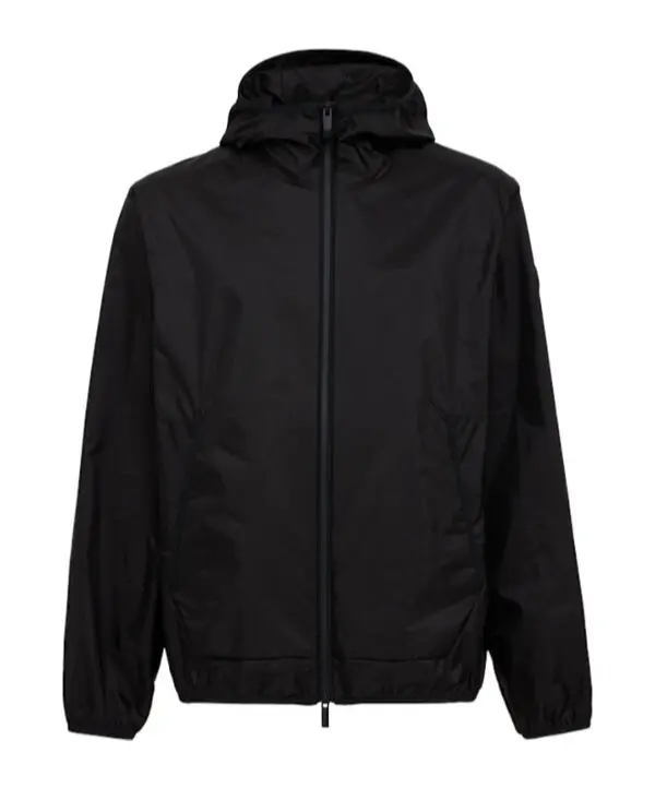 Moncler Granier Nylon Hooded Windbreaker With Tricolor Trim - Black