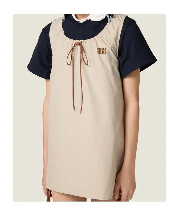 Miu Miu Panama Cotton Dress With Leather Tie Detail