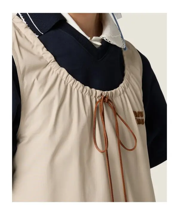 Miu Miu Panama Cotton Dress With Leather Tie Detail