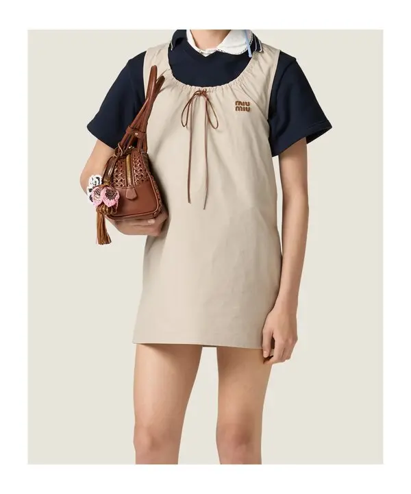 Miu Miu Tie-neck Logo Mini Dress