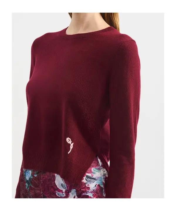 Erdem Long-sleeved Cashmere Knit Sweater With Embroidered Floral Detail - Red