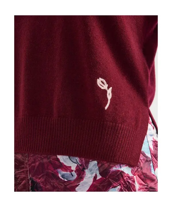 Erdem Long-sleeved Cashmere Knit Sweater With Embroidered Floral Detail - Red