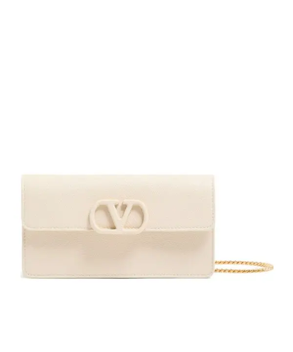 Valentino Garavani Vlogo Signature Calfskin Wallet With Chain - Ivory