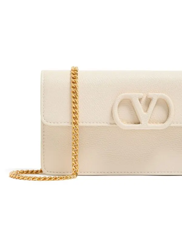 Valentino Garavani Vlogo Signature Calfskin Wallet With Chain - Ivory