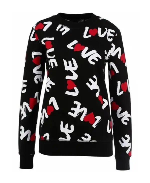 Moschino Love" Printed Crew Neck Sweater - Black