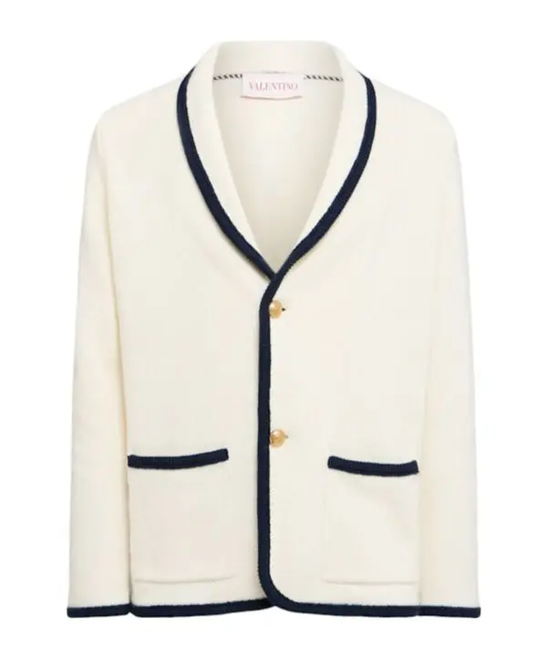 Valentino Garavani Wool Cotton Cardigan Blazer - White