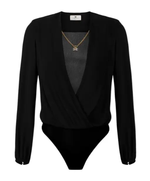 Elisabetta Franchi Georgette Bodysuit With Embellished Pendant Necklace