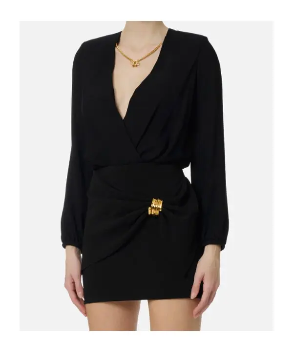 Elisabetta Franchi Georgette Bodysuit With Embellished Pendant Necklace