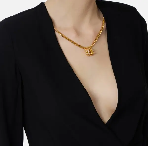 Elisabetta Franchi Georgette Bodysuit With Embellished Pendant Necklace
