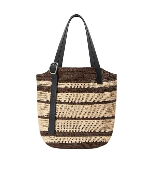 Loewe Loop Basket Striped Shoulder Bag - Chocolate/natural
