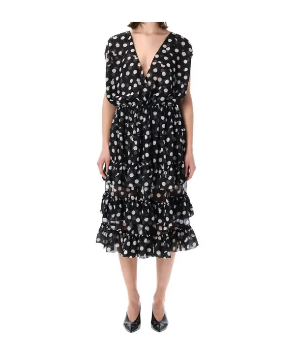 Dries Van Noten Polka Dot V-neck Sleeveless Midi Dress