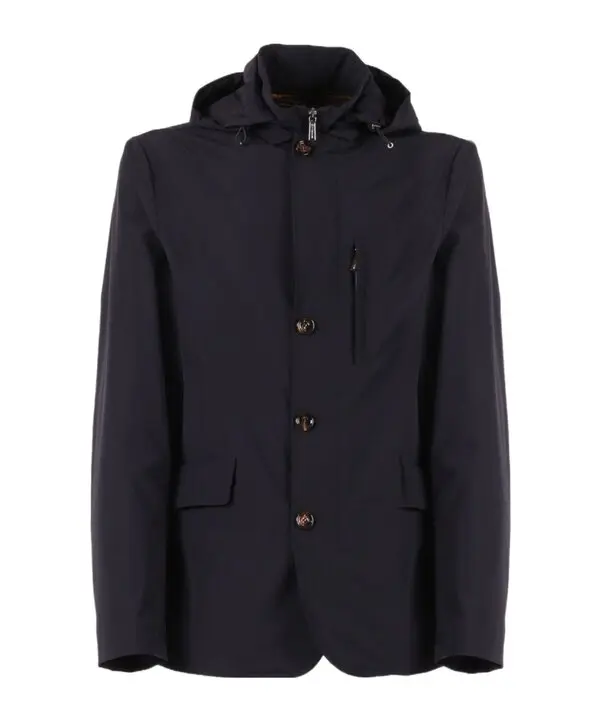 MOORER Hooded Buttoned Jacket - Blue