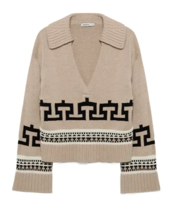 Simkhai Long-sleeve Collared Sweater With Geometric Print