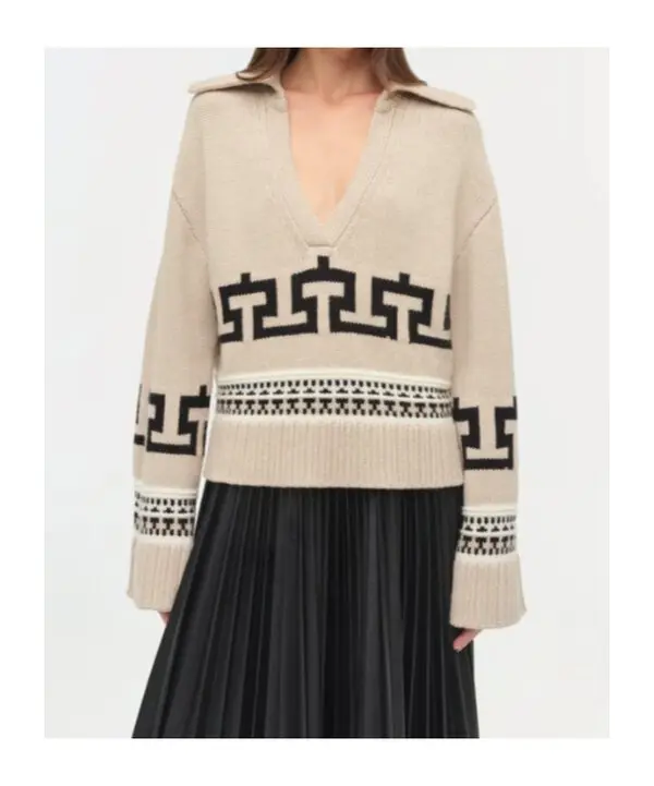 Simkhai Long-sleeve Collared Sweater With Geometric Print