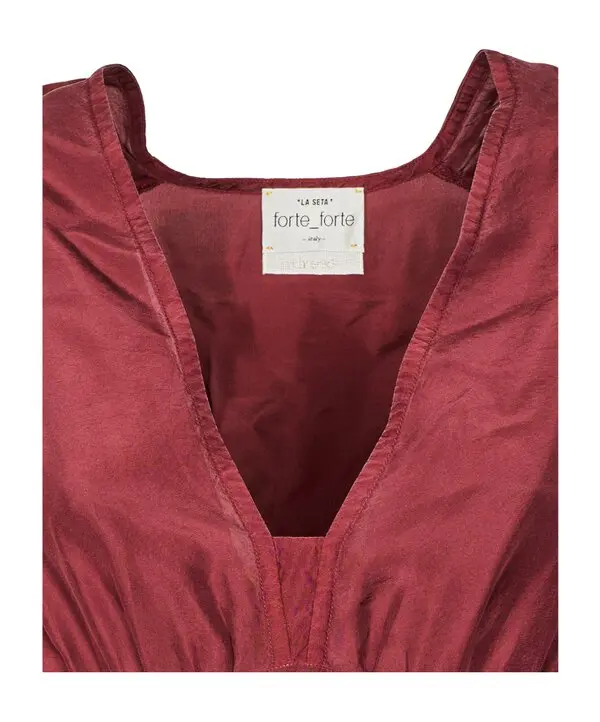 FORTE_FORTE V-neck Silk Maxi Dress With Long Sleeves And Pleats
