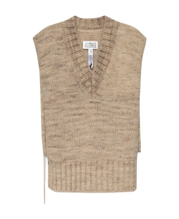 MAISON MARGIELA V-neck Ribbed Knitted Vest - Light Brown