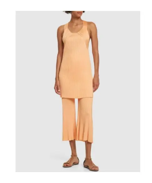 JIL SANDER Ribbed Flared Knit Pants - Nude