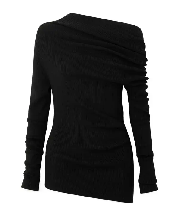 LISA YANG Agie Ribbed Knit One-shoulder Sweater - Black