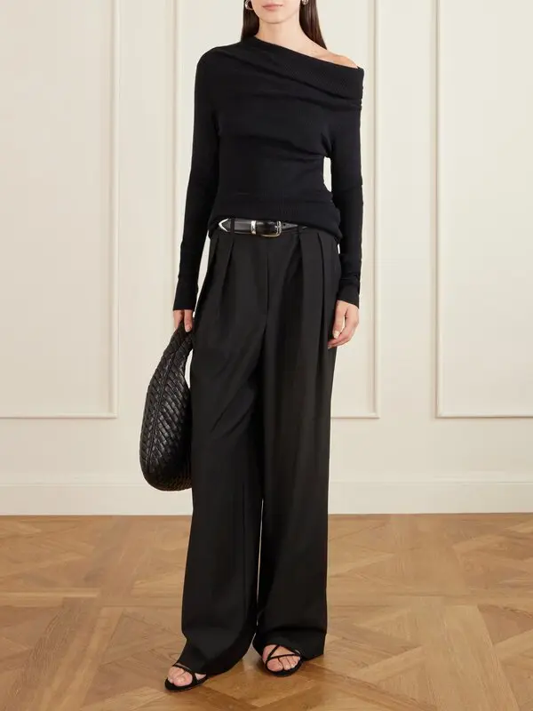 LISA YANG Agie Ribbed Knit One-shoulder Sweater - Black