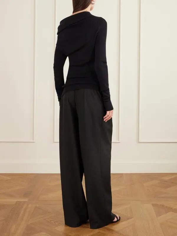 LISA YANG Agie Ribbed Knit One-shoulder Sweater - Black