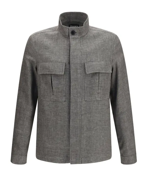 Zegna High Collar Utility Shirt Jacket - Black