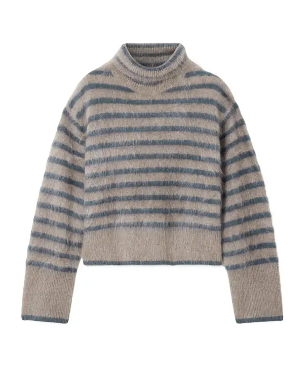 LISA YANG Striped Brushed-cashmere Turtleneck Sweater - Gray