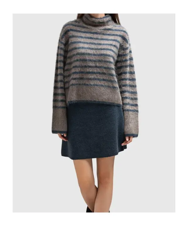 LISA YANG Striped Brushed-cashmere Turtleneck Sweater - Gray