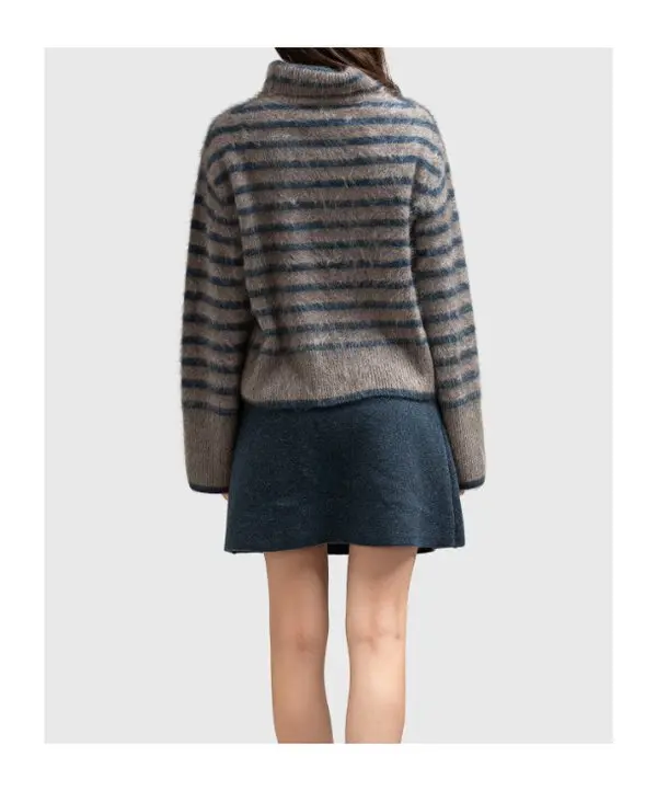 LISA YANG Striped Brushed-cashmere Turtleneck Sweater - Gray