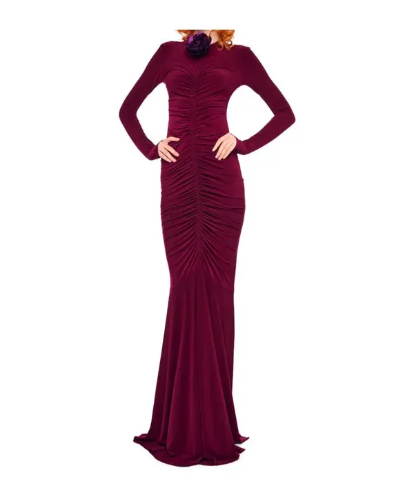 Norma Kamali Shirred Front Fishtail Gown