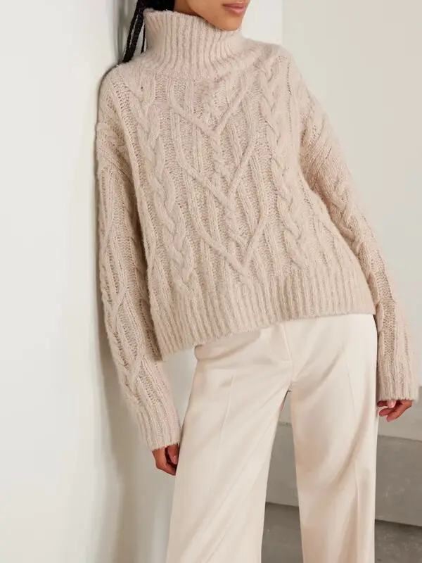 NILI LOTAN Fairiny Cable Knit Turtleneck Sweater
