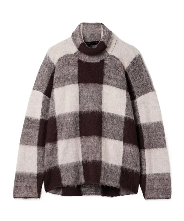 Proenza Schouler Kai Checked Brushed Knitted Turtleneck Sweater - Gray