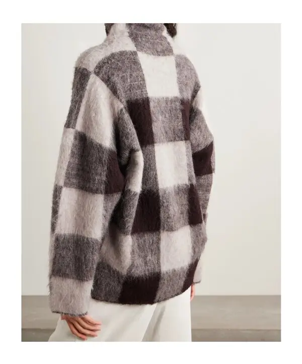 Proenza Schouler Kai Checked Brushed Knitted Turtleneck Sweater - Gray