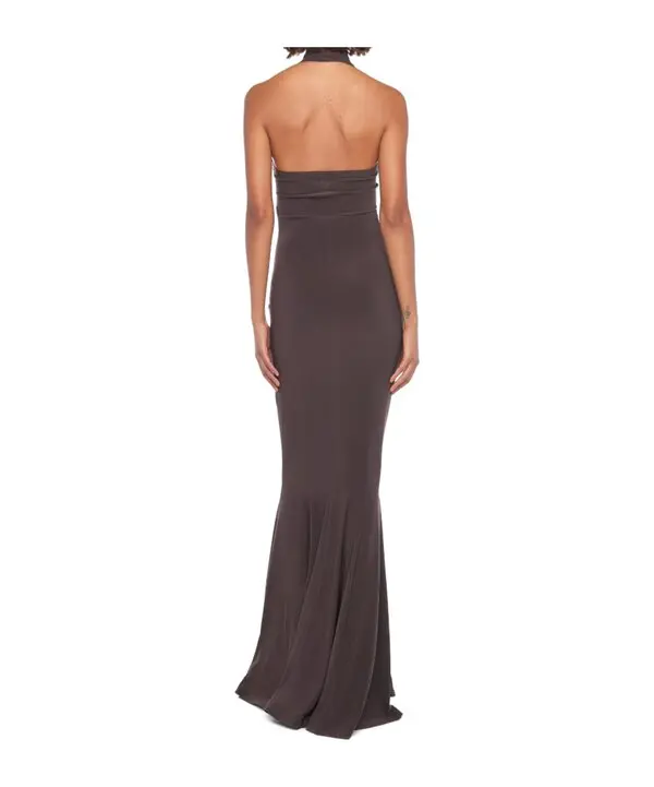 Norma Kamali Halterneck Fishtail Gown - Chocolate