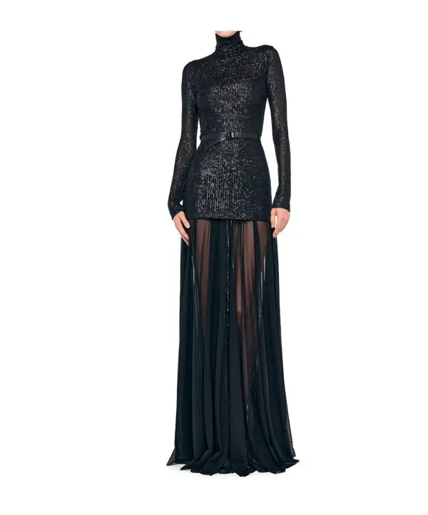 Norma Kamali Sequin-embellished Roll-neck Gown
