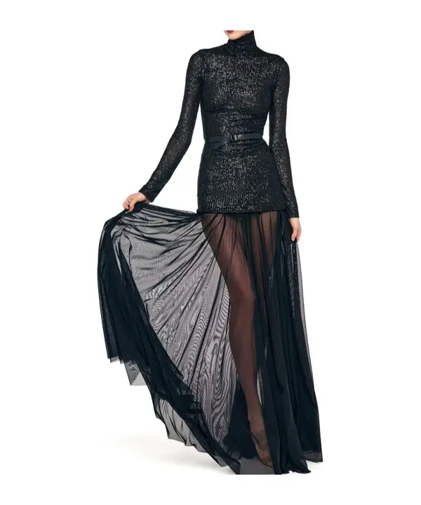 Norma Kamali Sequin-embellished Roll-neck Gown
