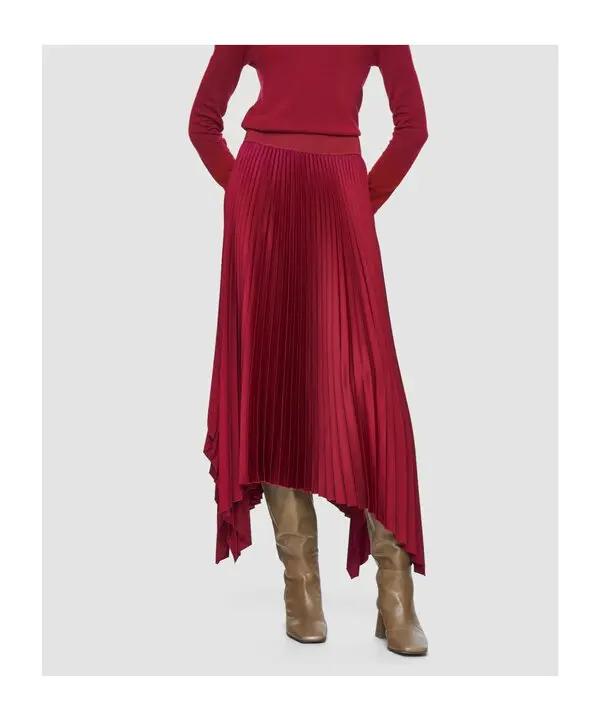 JOSEPH Pleated Asymmetric Hem Skirt - Ruby