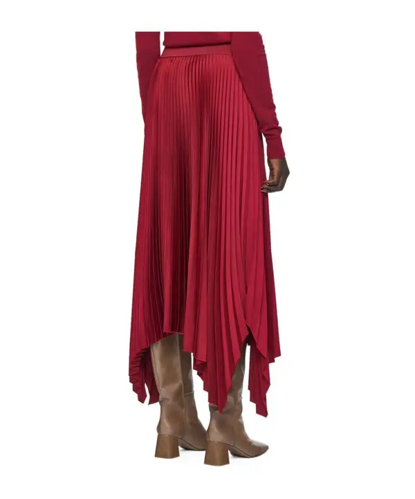 JOSEPH Pleated Asymmetric Hem Skirt - Ruby