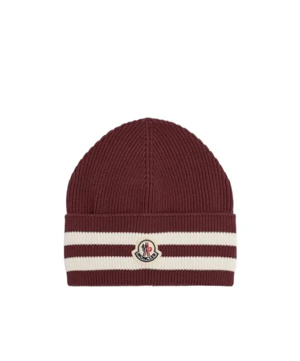 Moncler Striped Ribbed Beanie - Red