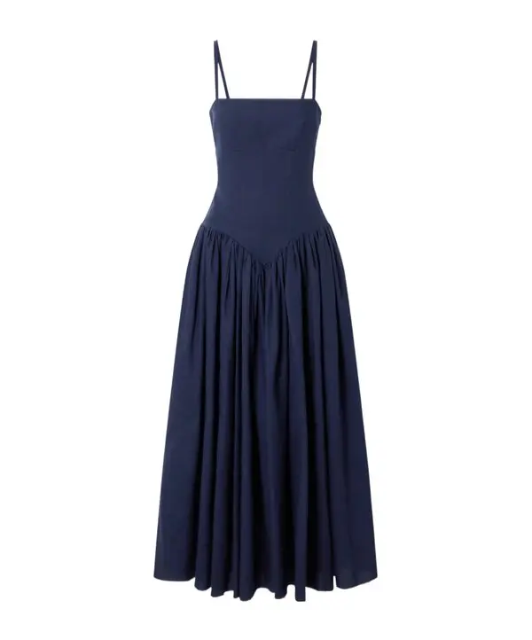 Gabriela Hearst Oriana Gathered Linen Midi Dress - Navy