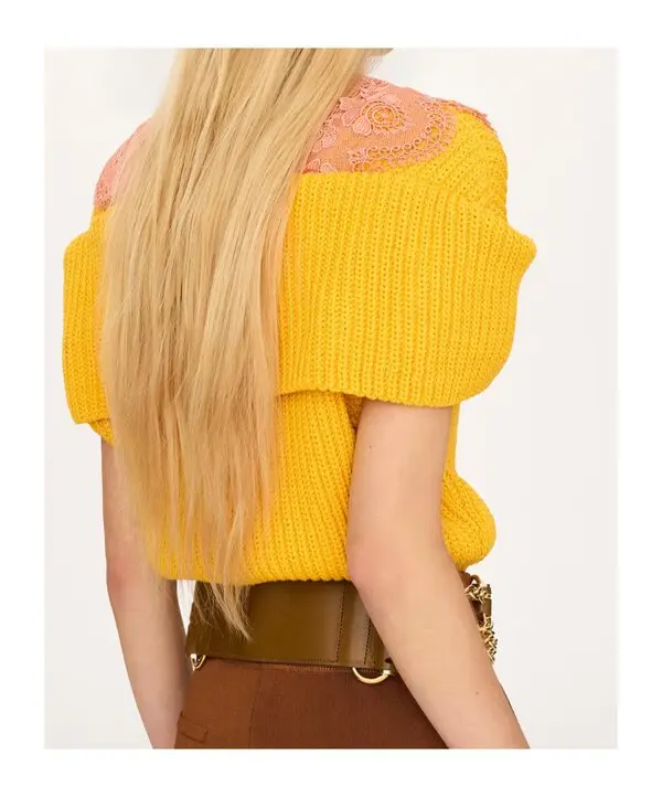 Chloé Cotton Knit Lace Cape Cardigan - Jinyahuang