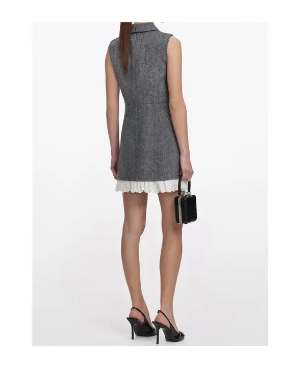 SELF-PORTRAIT Lace-trim Herringbone Mini Dress