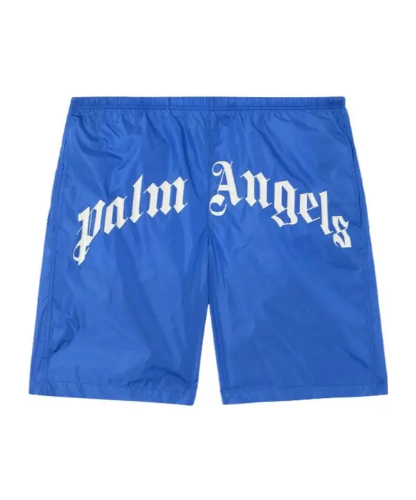 Palm Angels Curved Logo Swim Shorts - Cobalt Blue Off-white