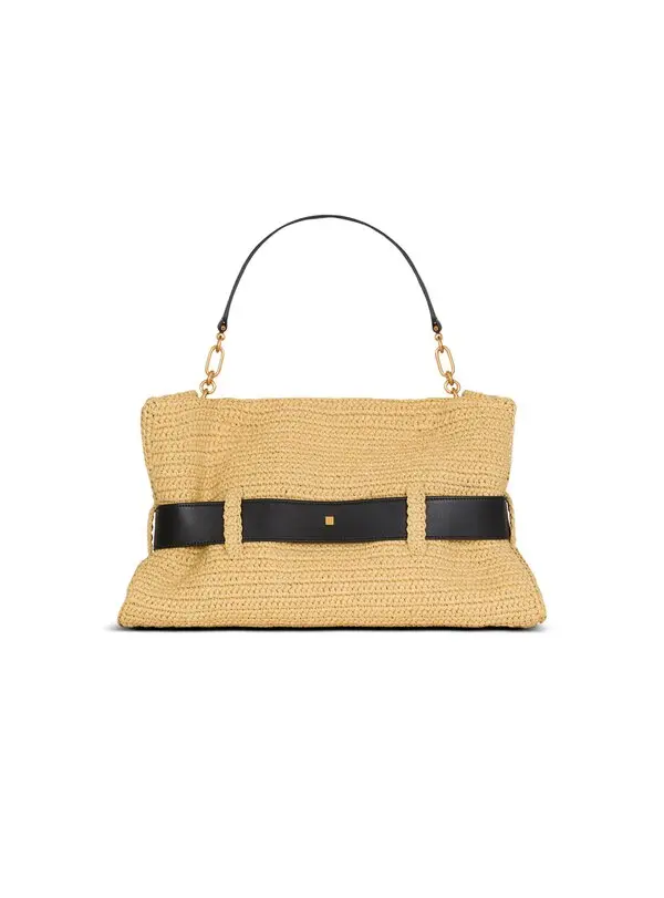Balmain Medium Anthem Bag In Smooth Leather And Crochet - Beige