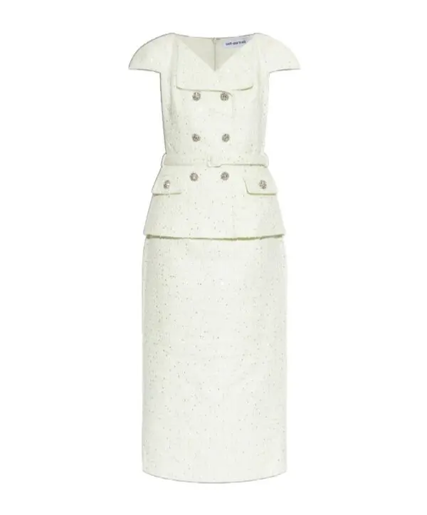 SELF-PORTRAIT Bouclé Midi Dress With Sequins - No